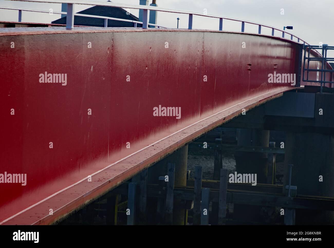 Red foot and bicycle bridge seen in Littlehampton, West Sussex, England ...