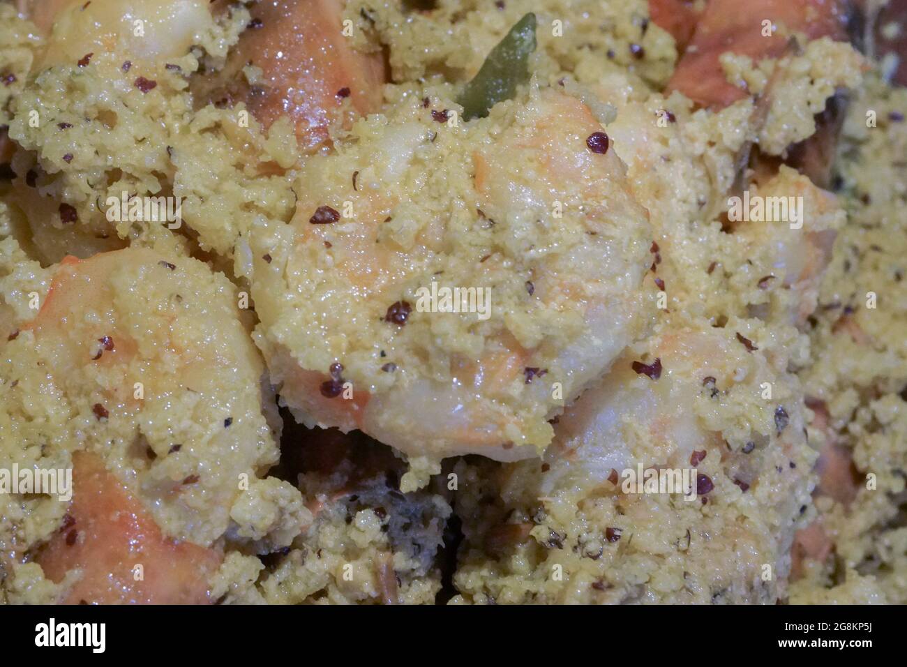 Spicy Indian prawn food dish, prepared with coconut for nice taste ...