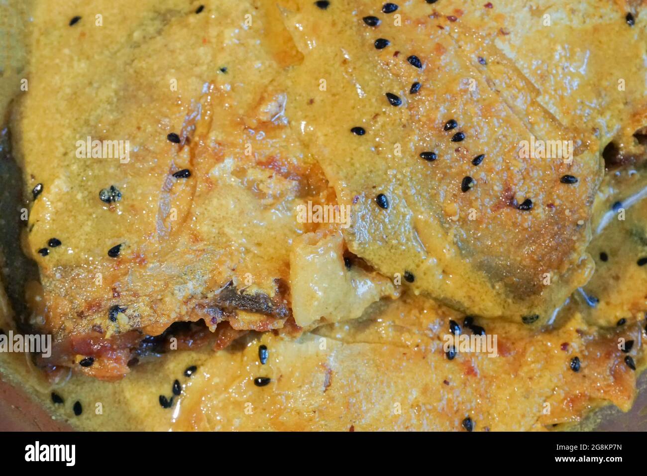 Pomfret fish pieces on plate, spicy Indian dish. Popular amongst ...