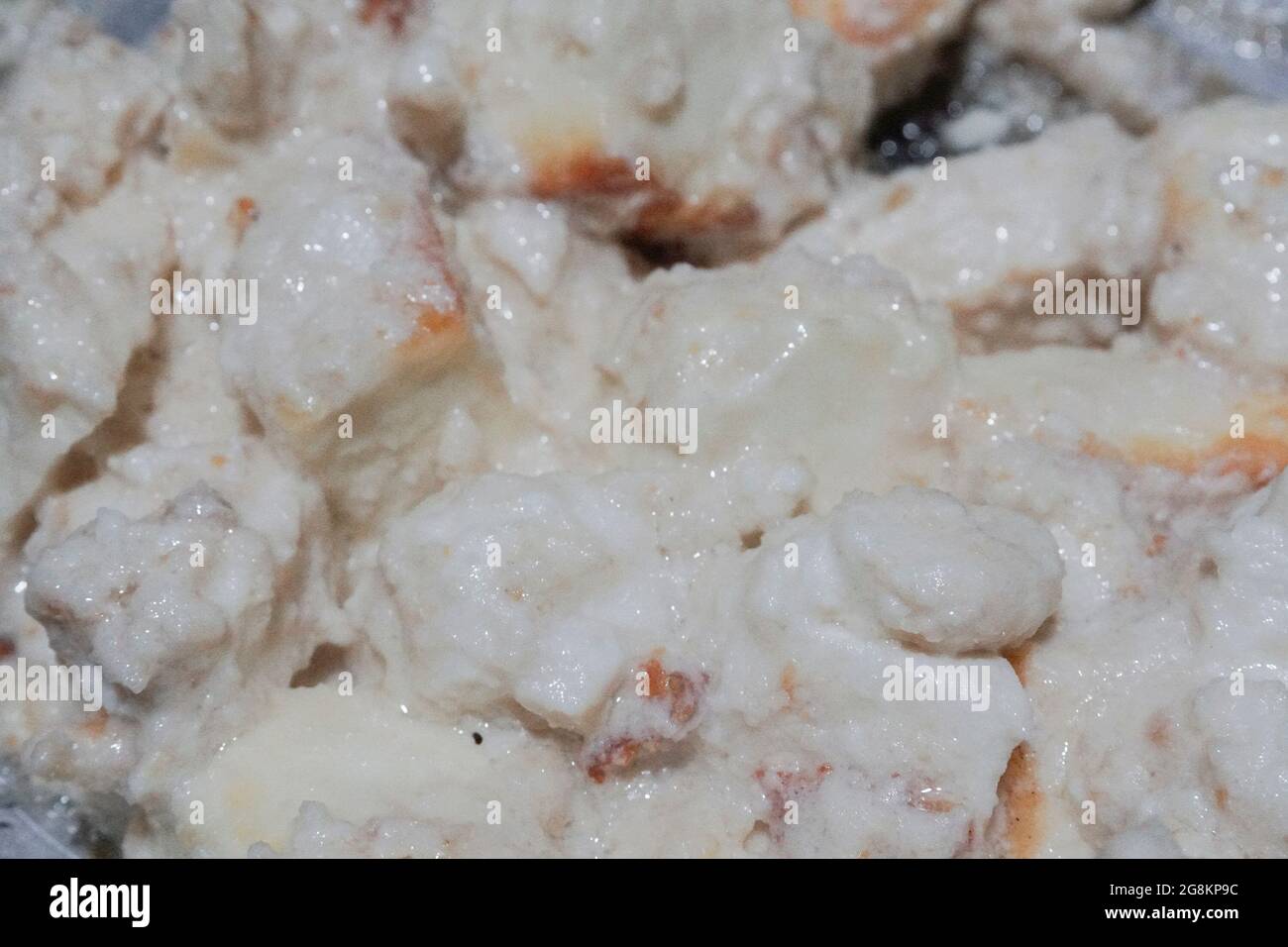 Cubes of fresh white paneer on a plate , being served. Close up image ...