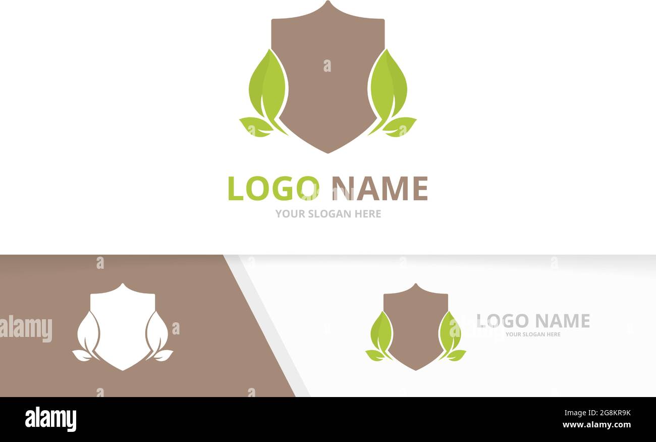 Shield and leaves logotype. Business protection logo design template ...