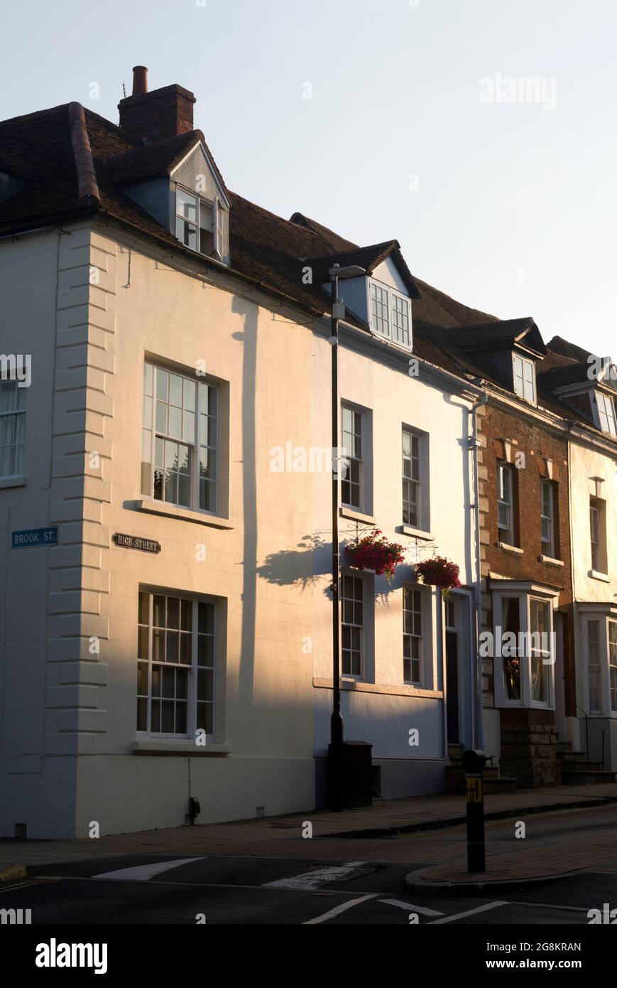 High Street, early morning in summer, Warwick, Warwickshire, England ...