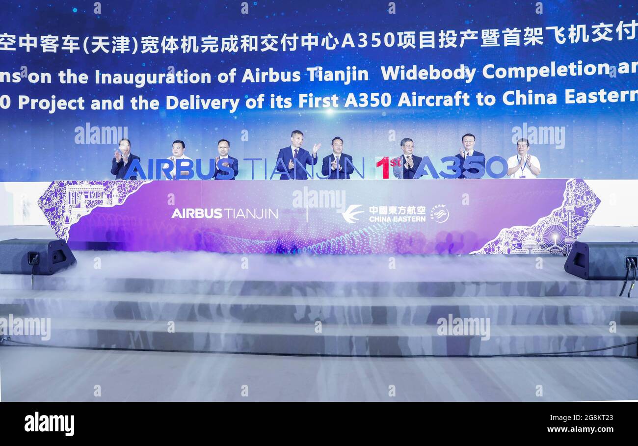 Tianjin. 21st July, 2021. Guests attend the Airbus A350 project ...