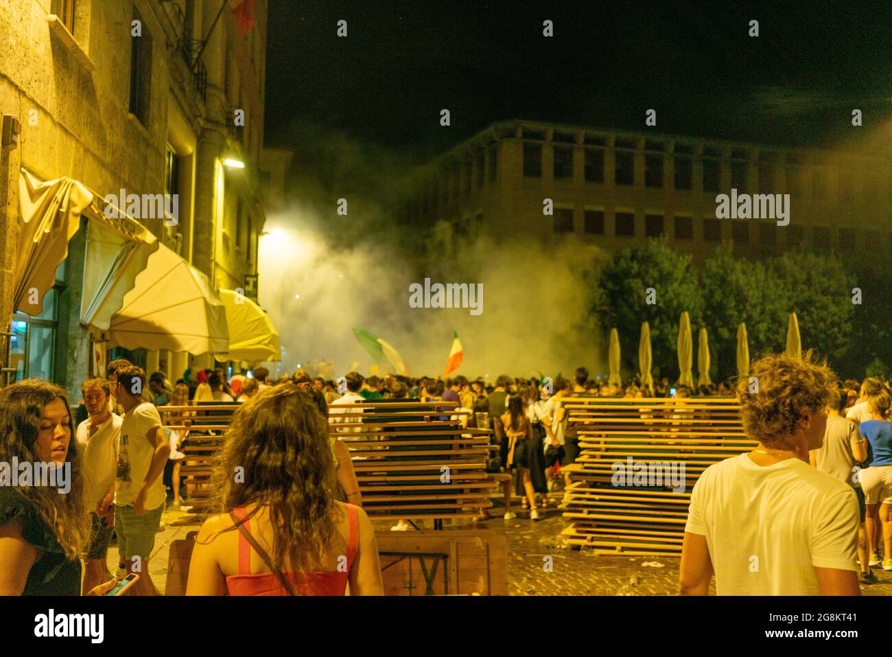 CREMONA LOMBARDY, ITALY - Jul 11, 2021: The football fans flood the ...
