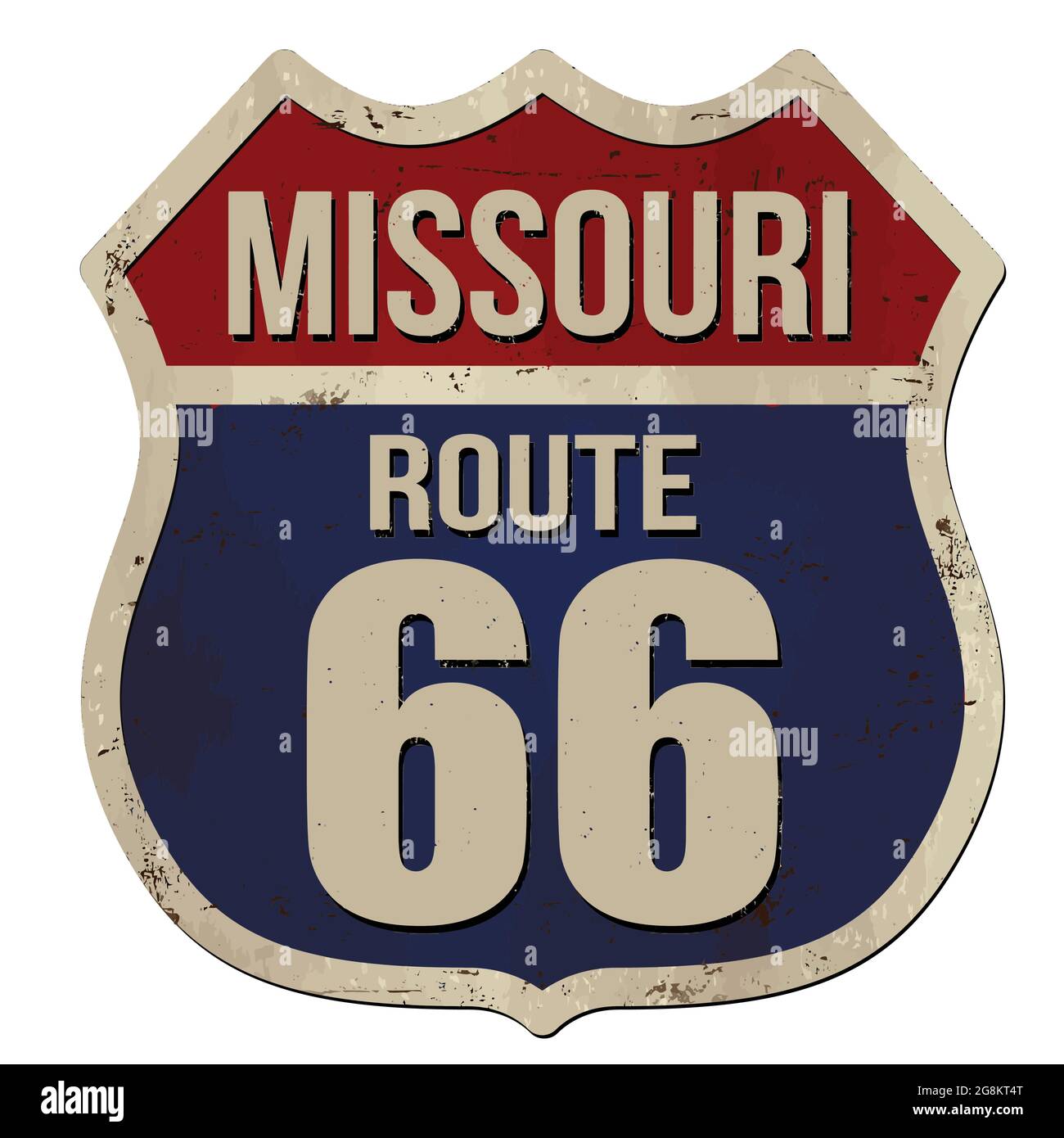 Missouri, Route 66 vintage rusty metal sign on white background, vector ...