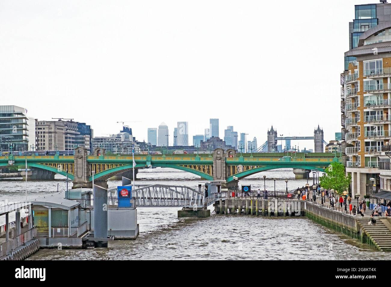 View of Southwark Bridge looking towards Tower Bridge on the River ...
