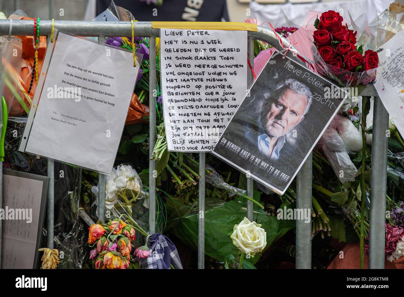 Amsterdam, South Holland, Netherlands. 18th July, 2021. Floral tributes ...