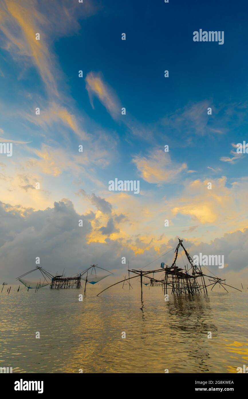 Big square dip net in south of Thai sea, traditional style fish trap ...