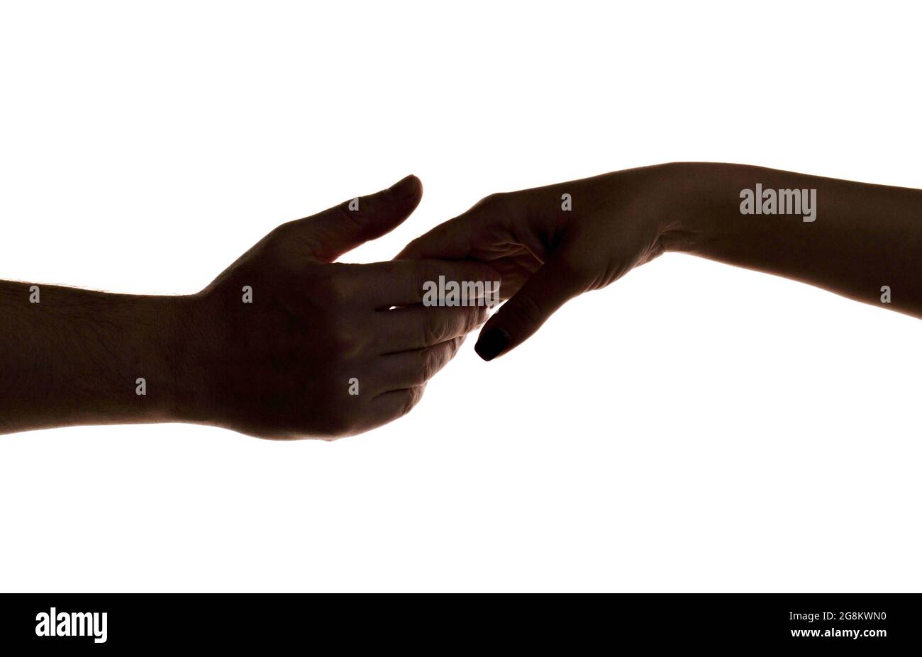 Mercy, two hands silhouette, connection or help concept. Finger ...