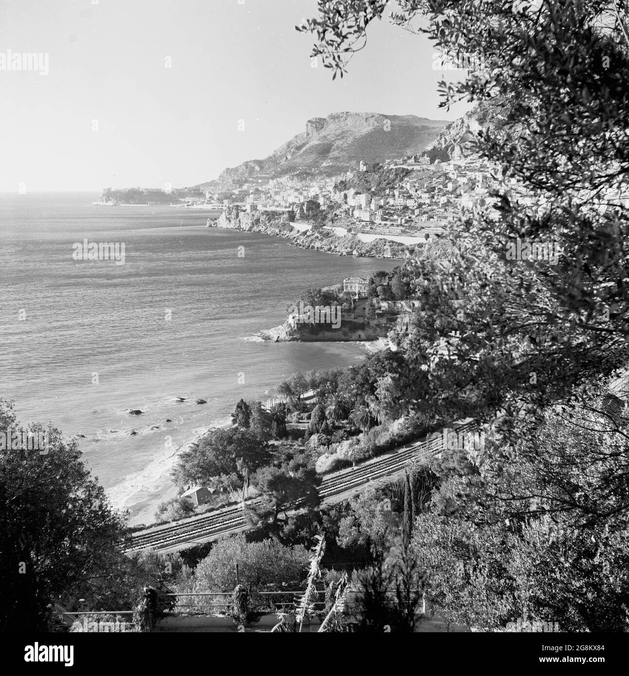 1950s, historical view from this era of the Monaco coastline Stock ...
