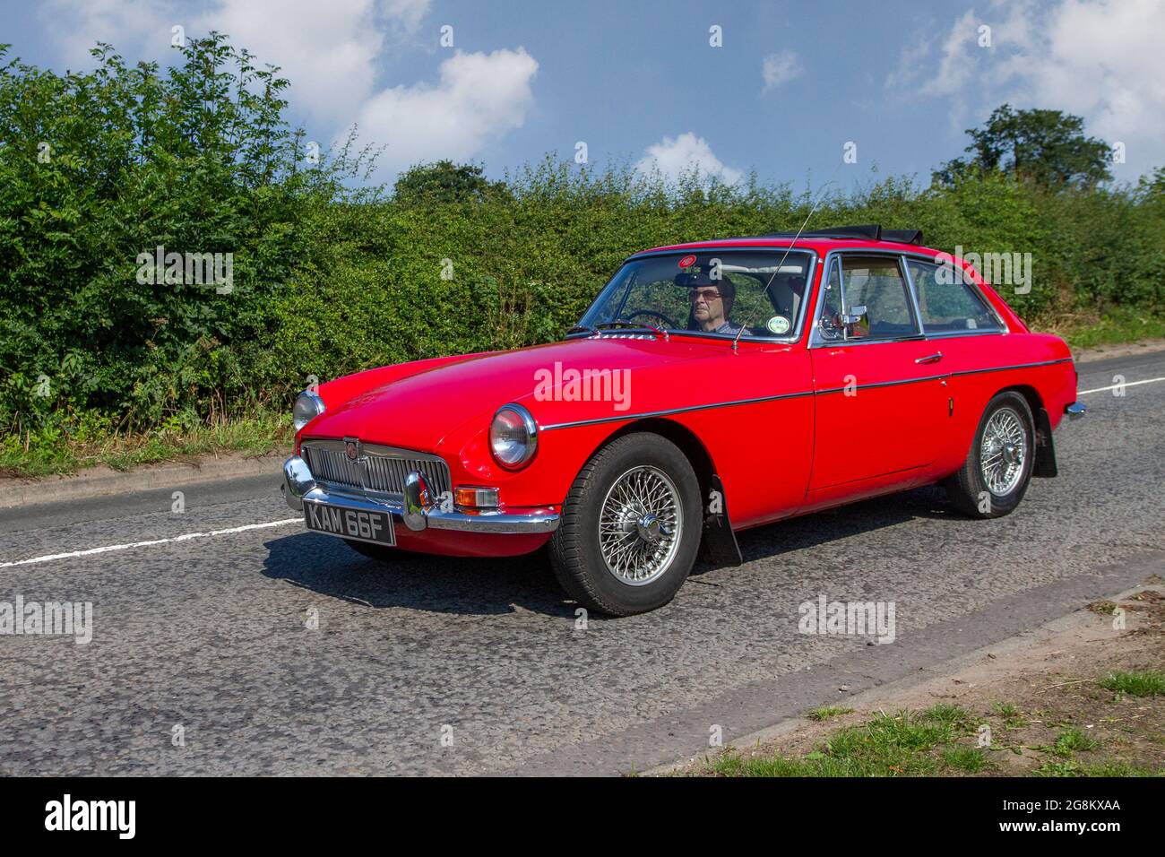 1967 60s red MG B GT, 1950cc petrol cabrio, en-route to Capesthorne ...
