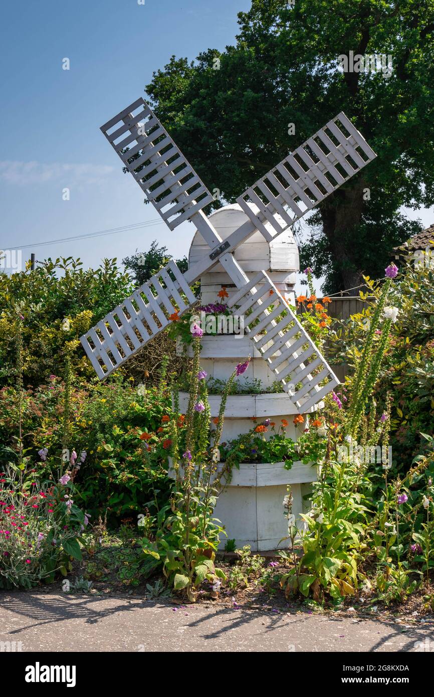 Large wooden replica windmill in a garden in Filby Norfolk Stock Photo ...