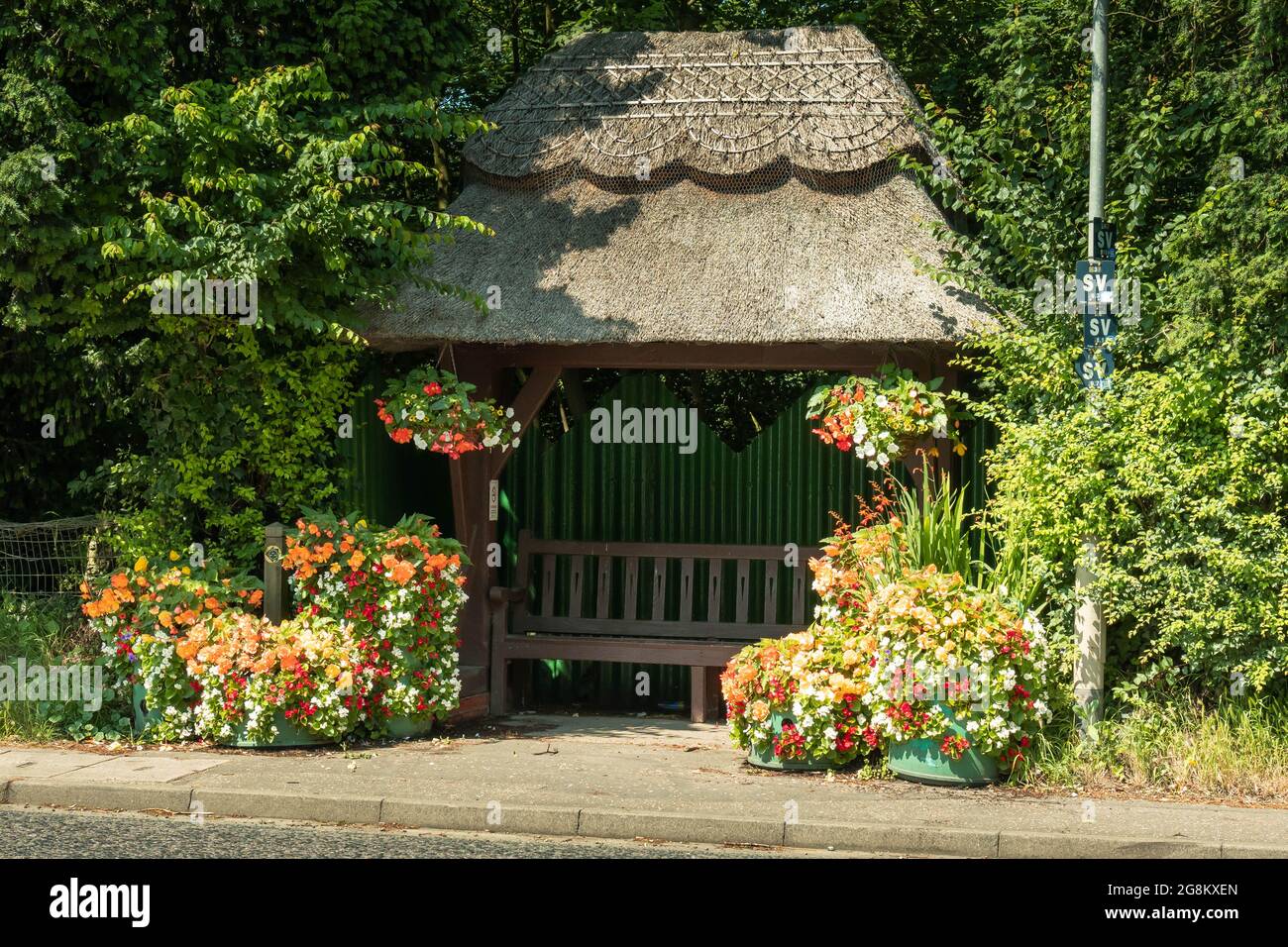 Bus Stops in Filby Norfolk with award winning flowers arranged Stock ...