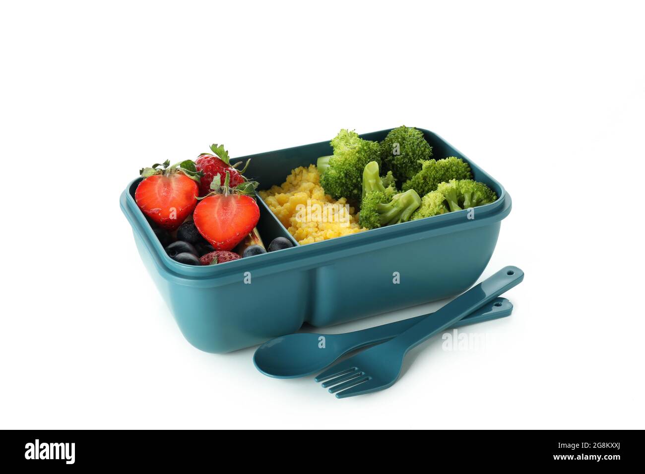 Lunch box with food isolated on white background Stock Photo - Alamy