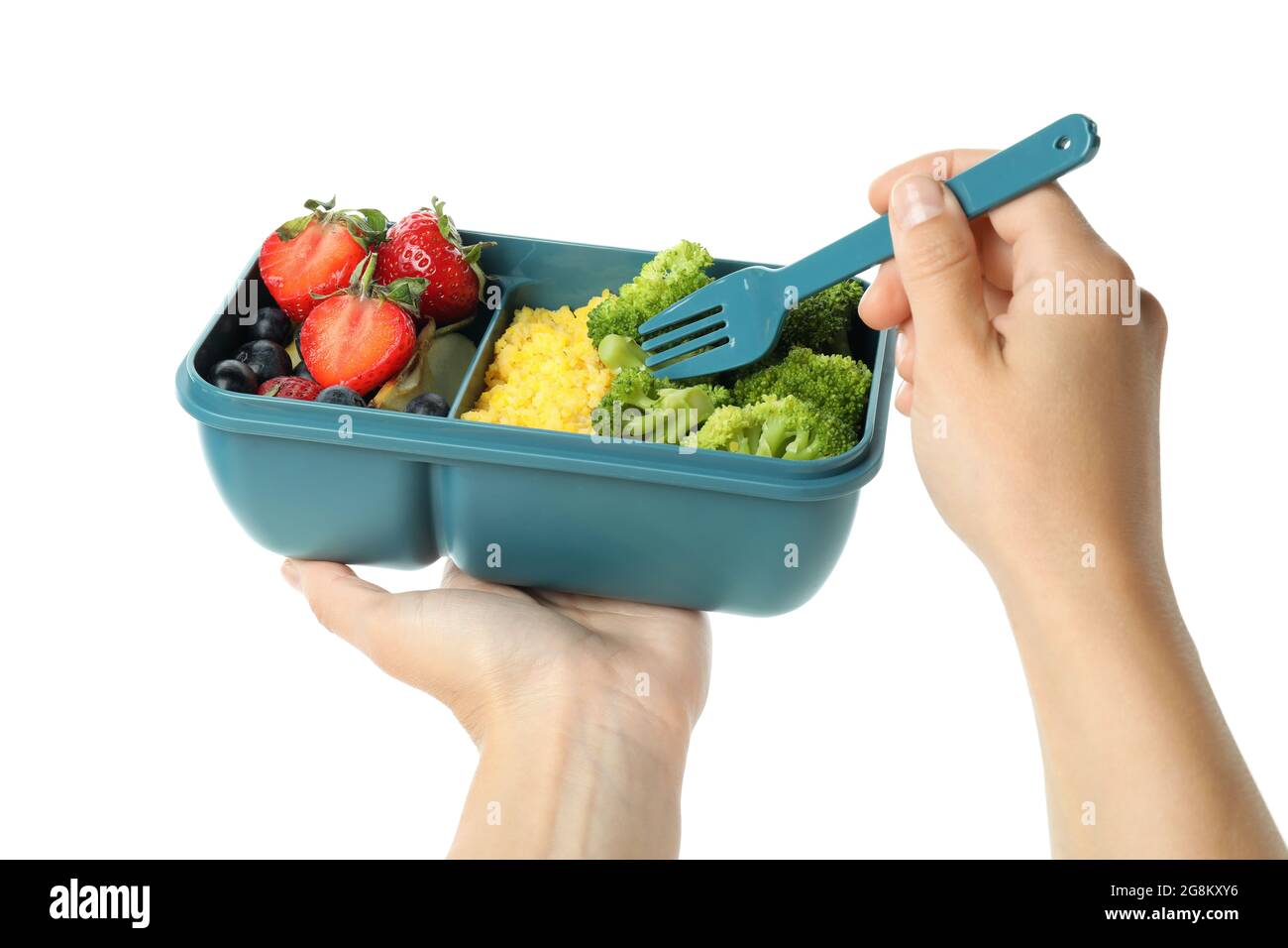 Female hands hold lunch box, isolated on white background Stock Photo ...