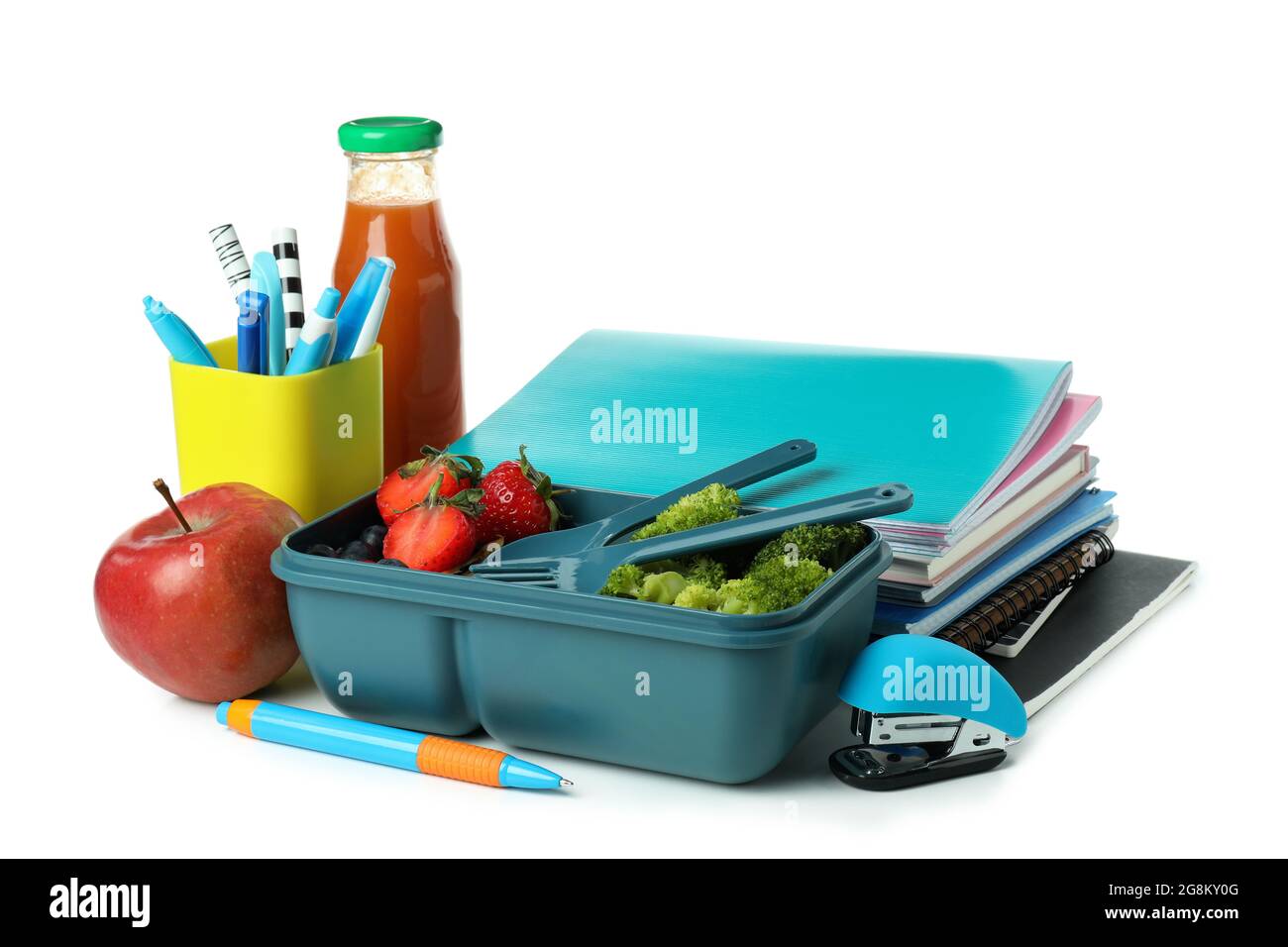 Study concept with lunch box isolated on white background Stock Photo ...