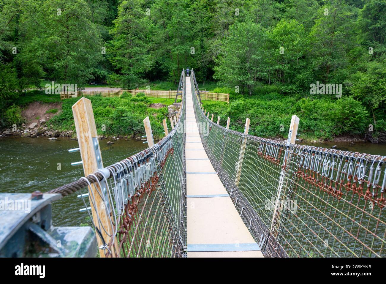 A suspension bridge at the Biblins, a youth campsite on the River Wye ...