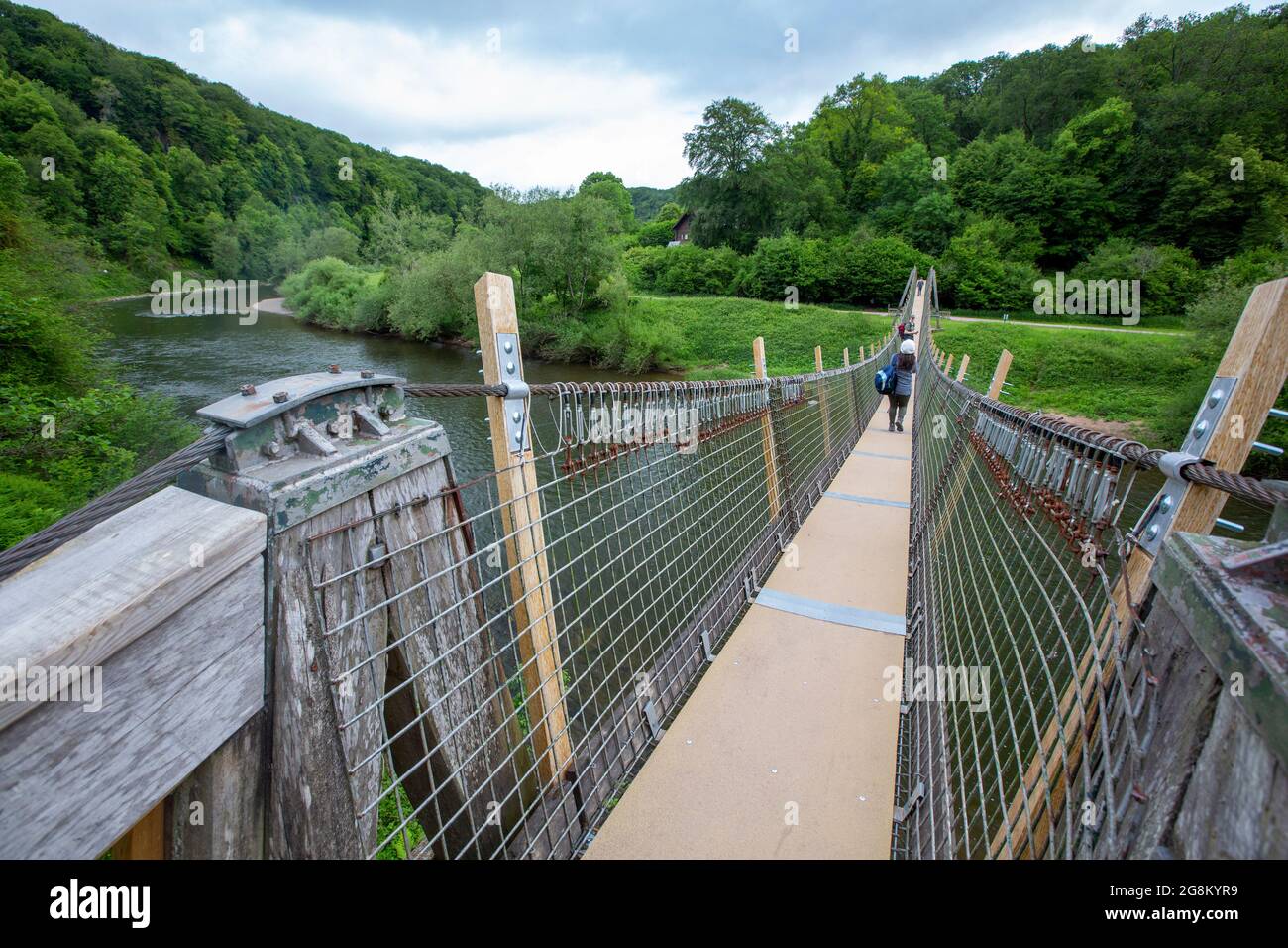 A suspension bridge at the Biblins, a youth campsite on the River Wye ...