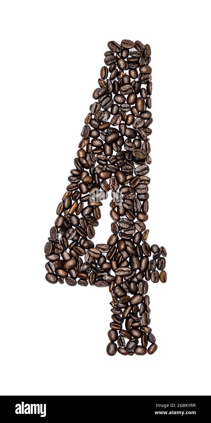 Number Four made from Coffee Beans 4 Coffee Beans carefully arranged to ...