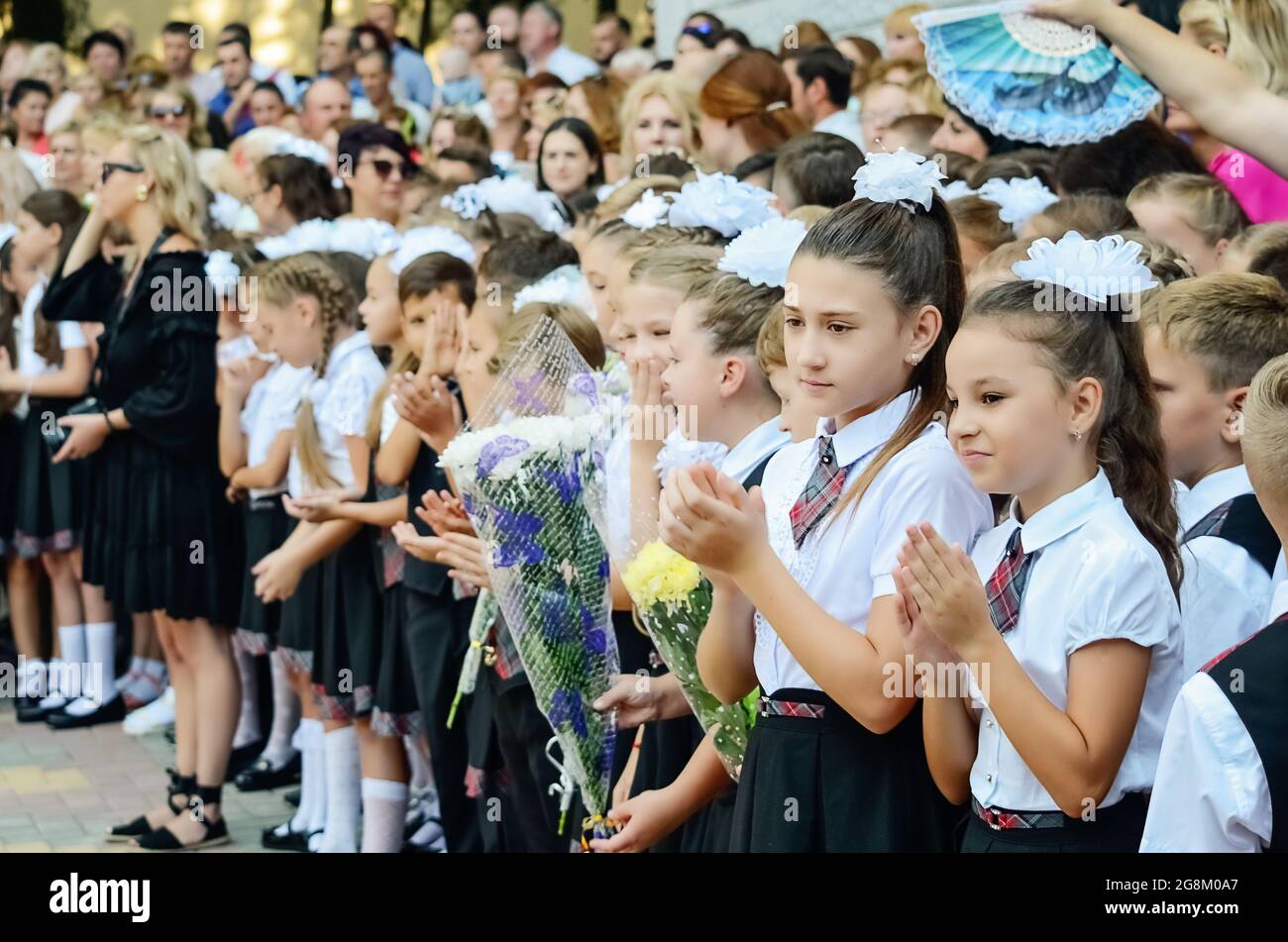 Kerch Russia - September 1, 2020 - children go to school, first bell ...