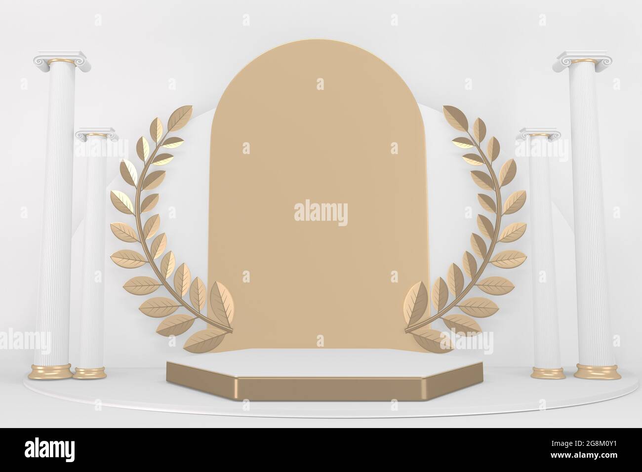 Victory golden podium winner on white background minimal design. 3D ...