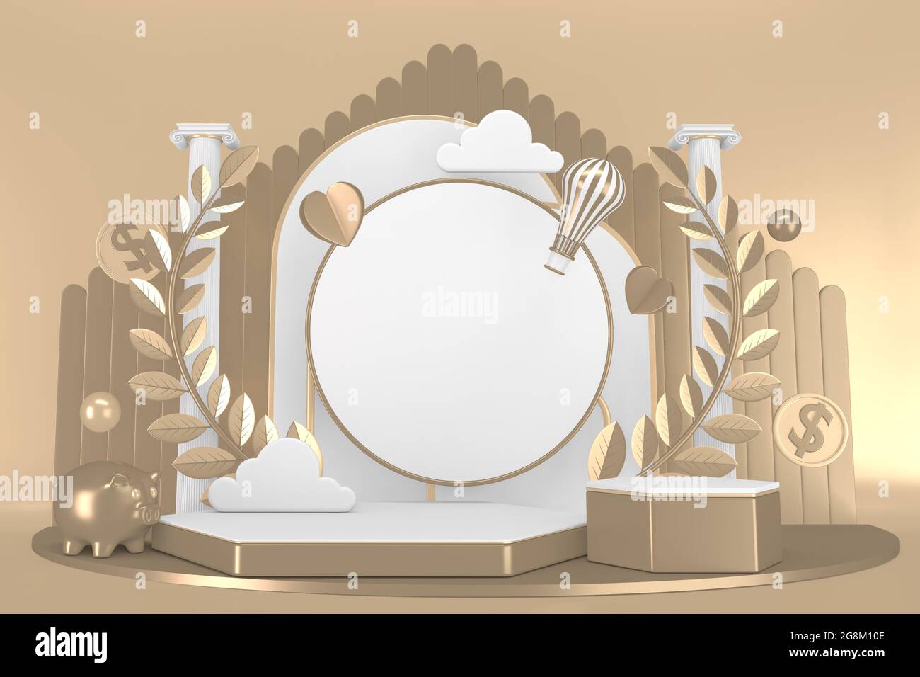 Victory golden podium winner on white background minimal design. 3D ...