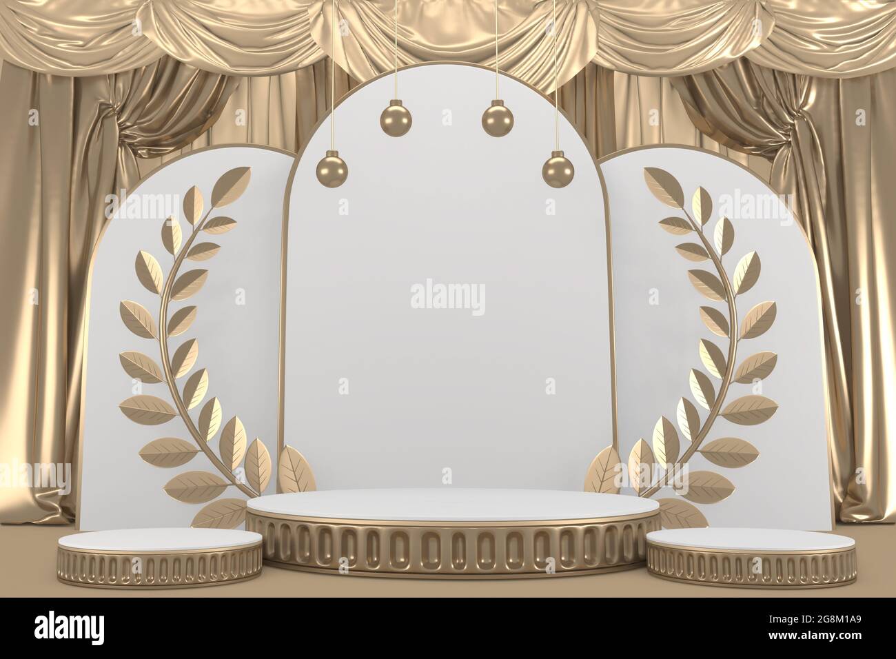 Victory golden podium winner on white background minimal design. 3D ...