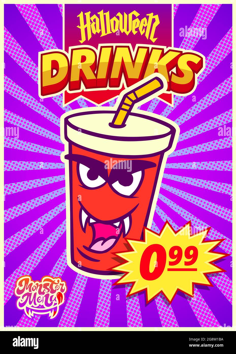 Monster Drink Menu Vertical Banner Price Tag Fast Food Cafe Halloween ...