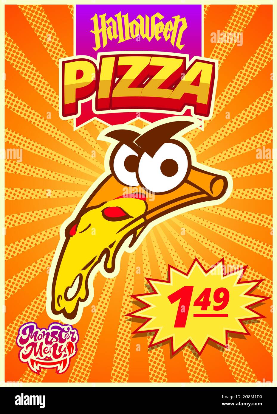 Monster menu with Mexican pizza. Vertical banner with price tag for ...