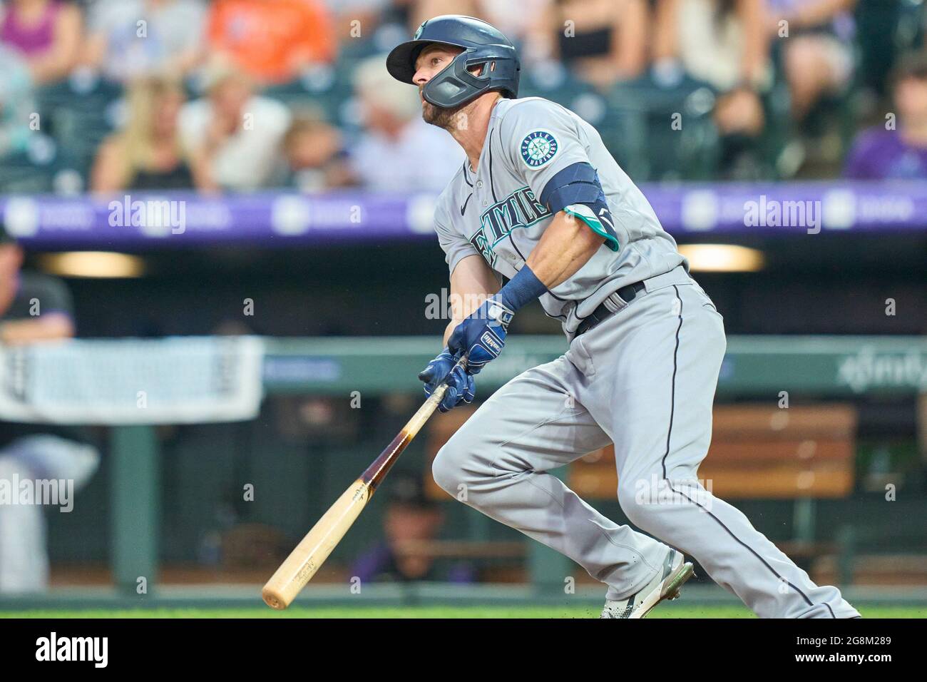 July 1202021: Seattle right fielder Mitch Haniger (17) hits a single ...