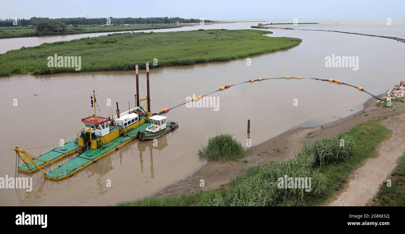 industrial naval barge for river dredging and collection of Sandy ...