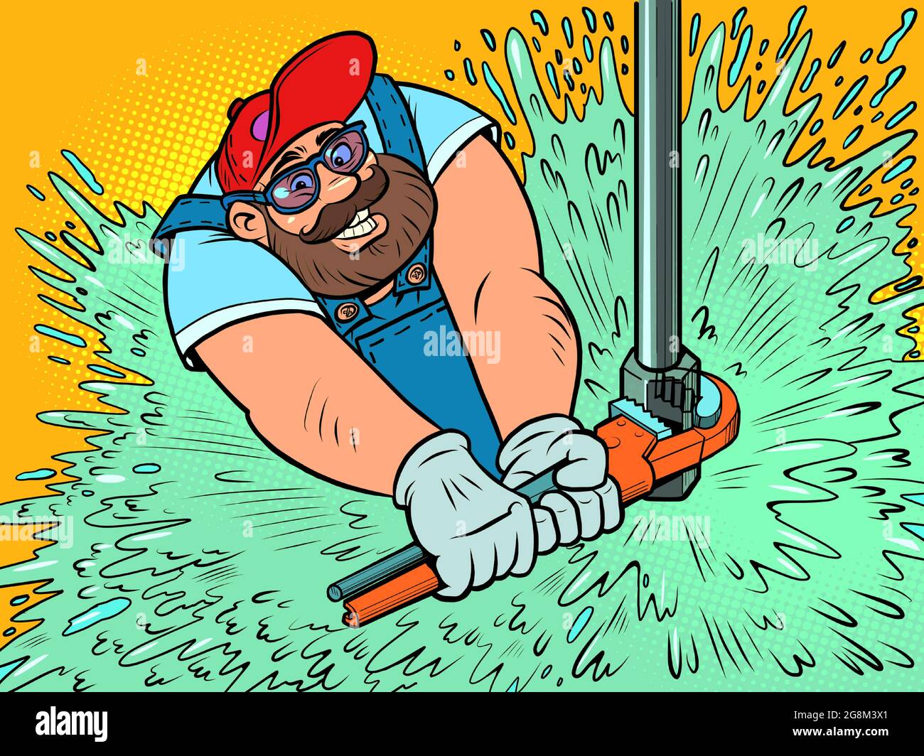 A male plumber repairs the water supply. Water breakthrough Stock ...