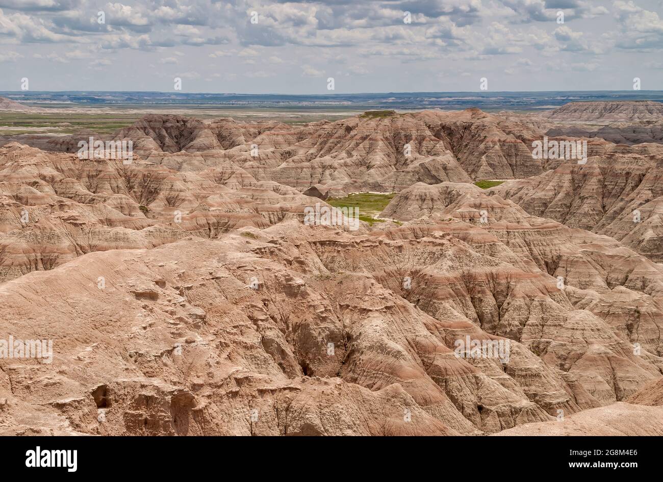 Badlands National Park, SD, USA - June 1, 2008: Wide landscape with ...