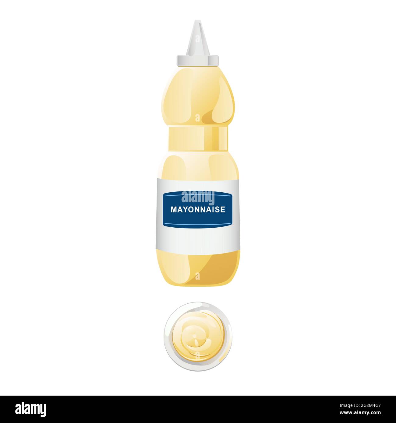 Mayonnaise in glass bottle with ceramic bowl. Jar with white sauce ...