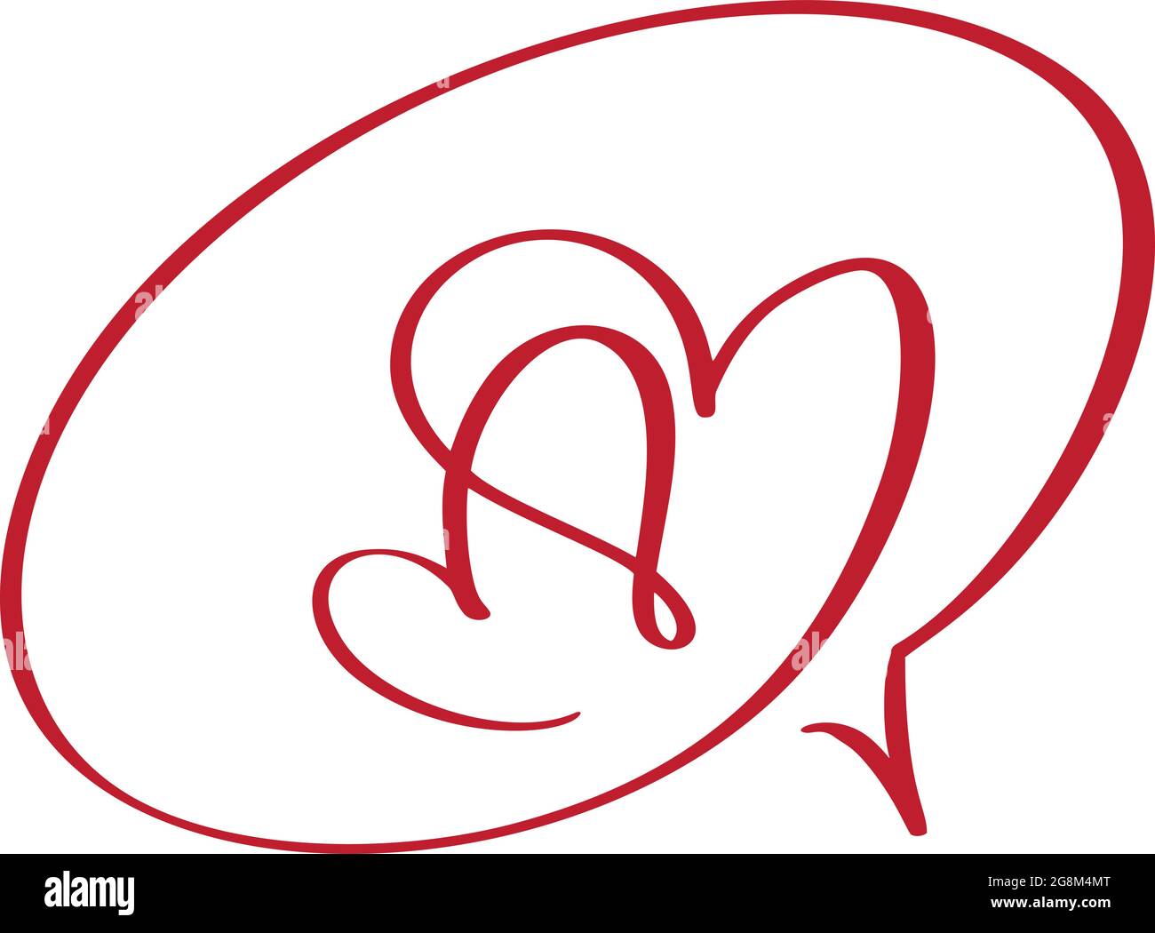 Calligraphy two hearts frame bubble cartoon vector illustration logo ...