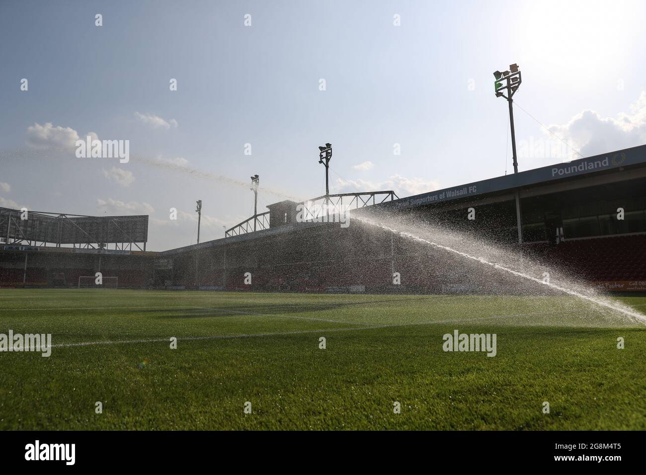 Sprinklers at the Banks’s Stadium water the pitch head of kickoff Stock ...