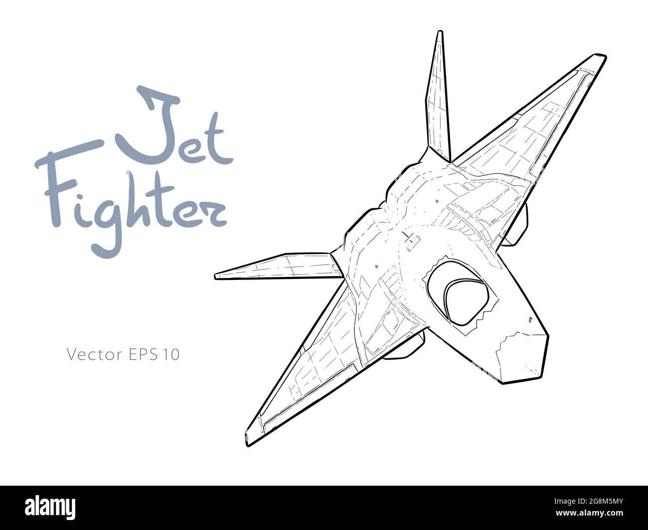 Flight of the newest american jet fighter aircraft. Technichal draw ...