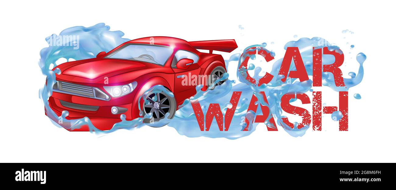 Car wash, water drop sign design, wave. Banner, outdoor advertising ...