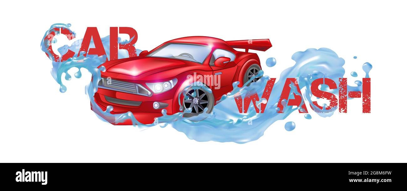 Car wash, water drop sign design, wave. Banner, outdoor advertising ...