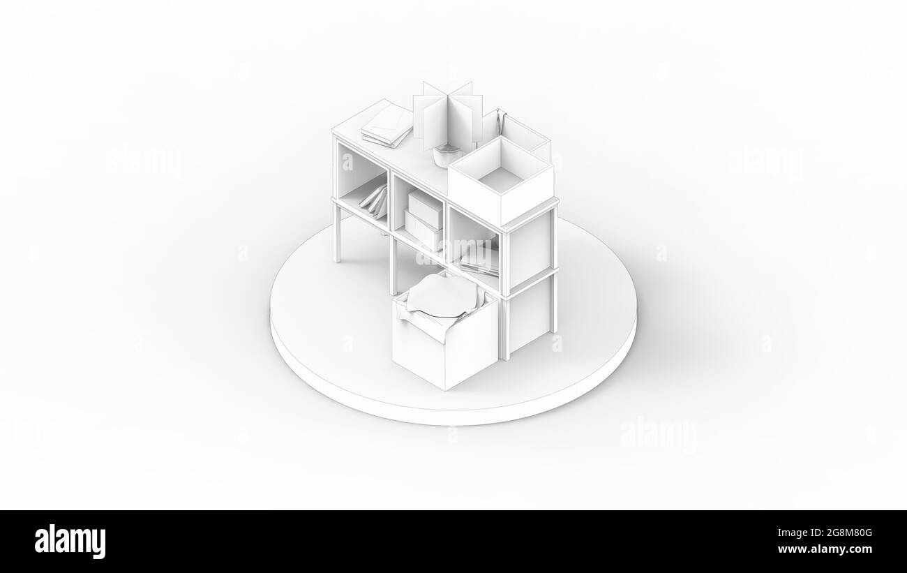 3D rendering of a small cabinet closet storage unit on a podium ...