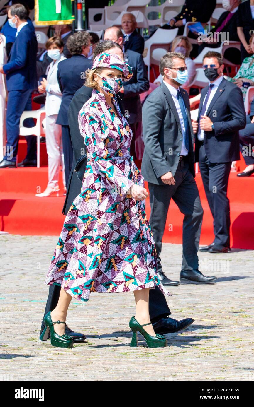 Princess Delphine of Belgium attending celebrations for Belgian ...
