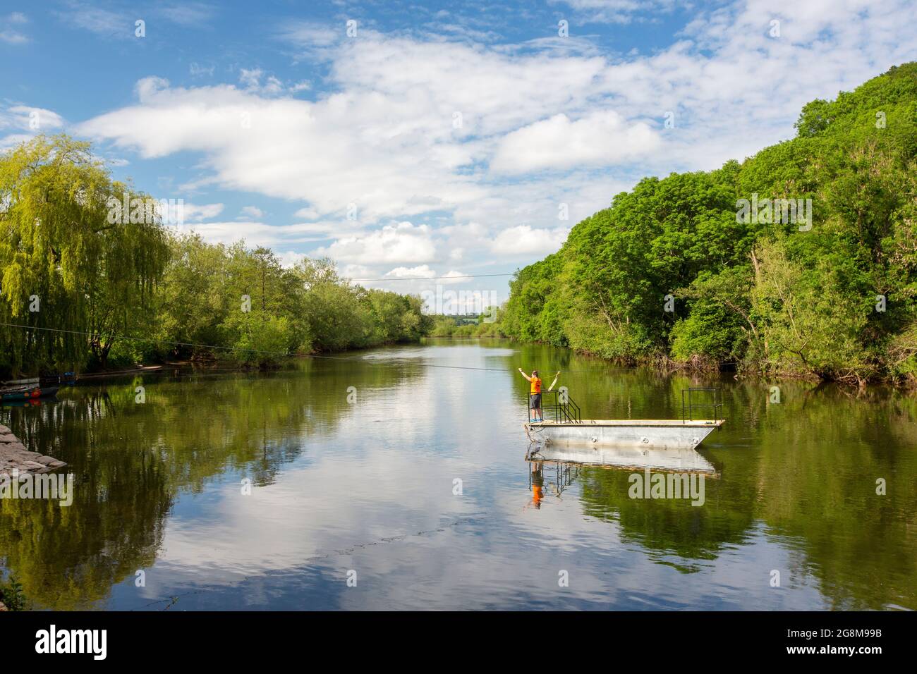An old wire pull ferry on the River Wye at Symonds Yat, Gloucestershire ...