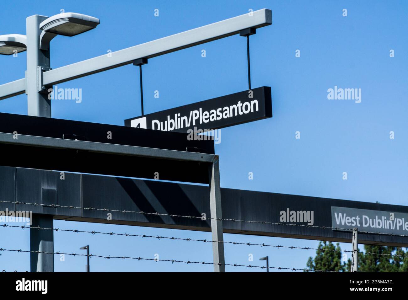 A sign at the Bart Station for Pleasanton and Dublin California stops ...