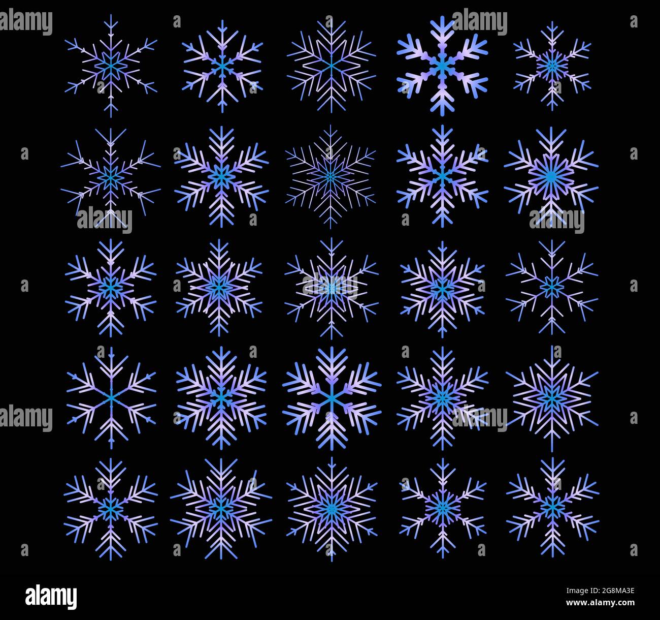 Vector set of different snowflakes on black background Stock Vector ...