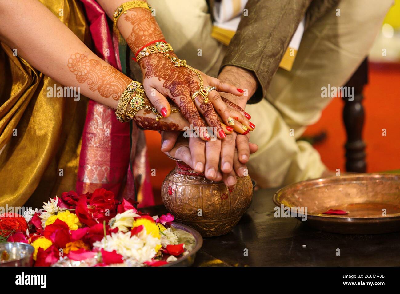 Close up of a traditional colorful decoration outfit during a rings ...