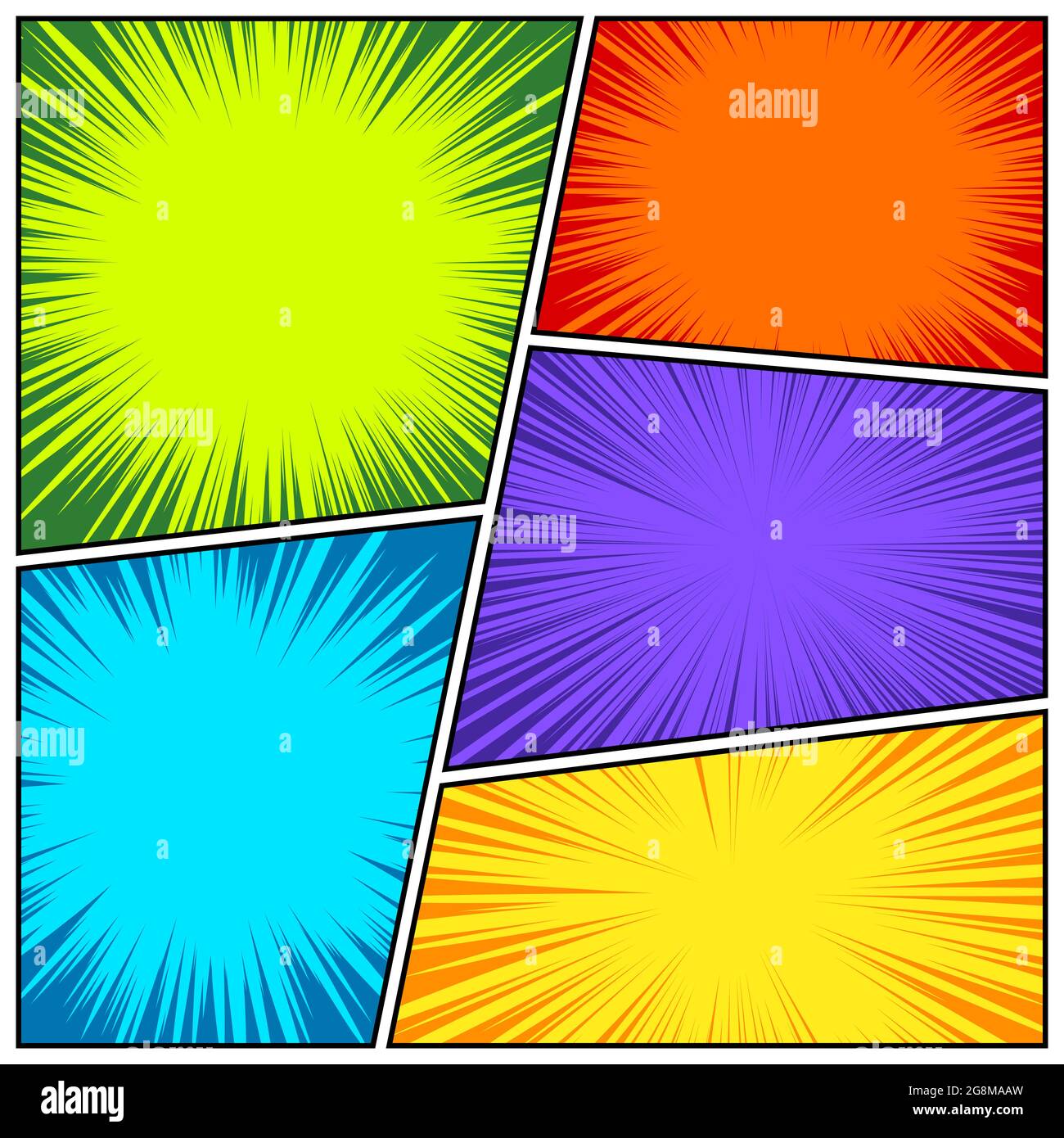 Comic book colorful radial lines collection. Cartoon comics background ...