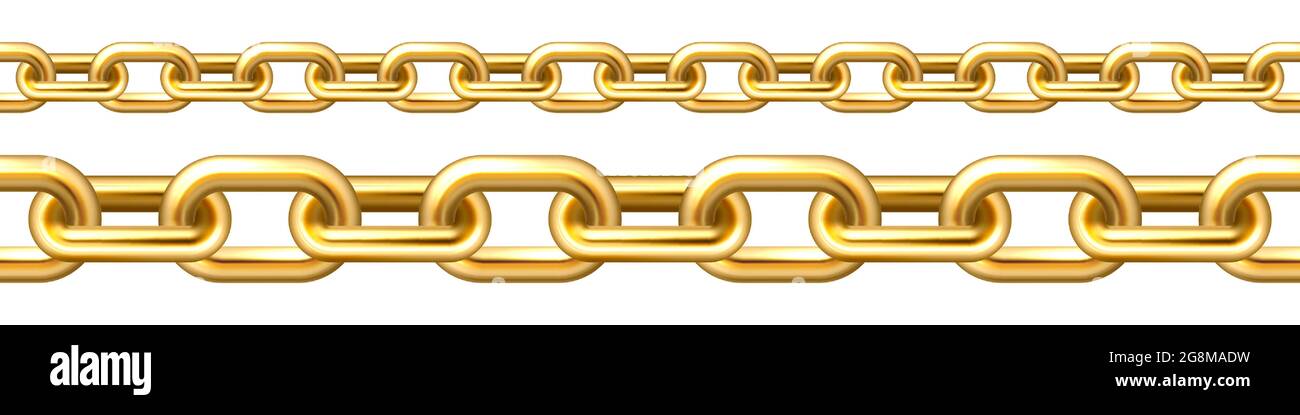 Realistic gold plated seamless metal chain with golden links isolated ...