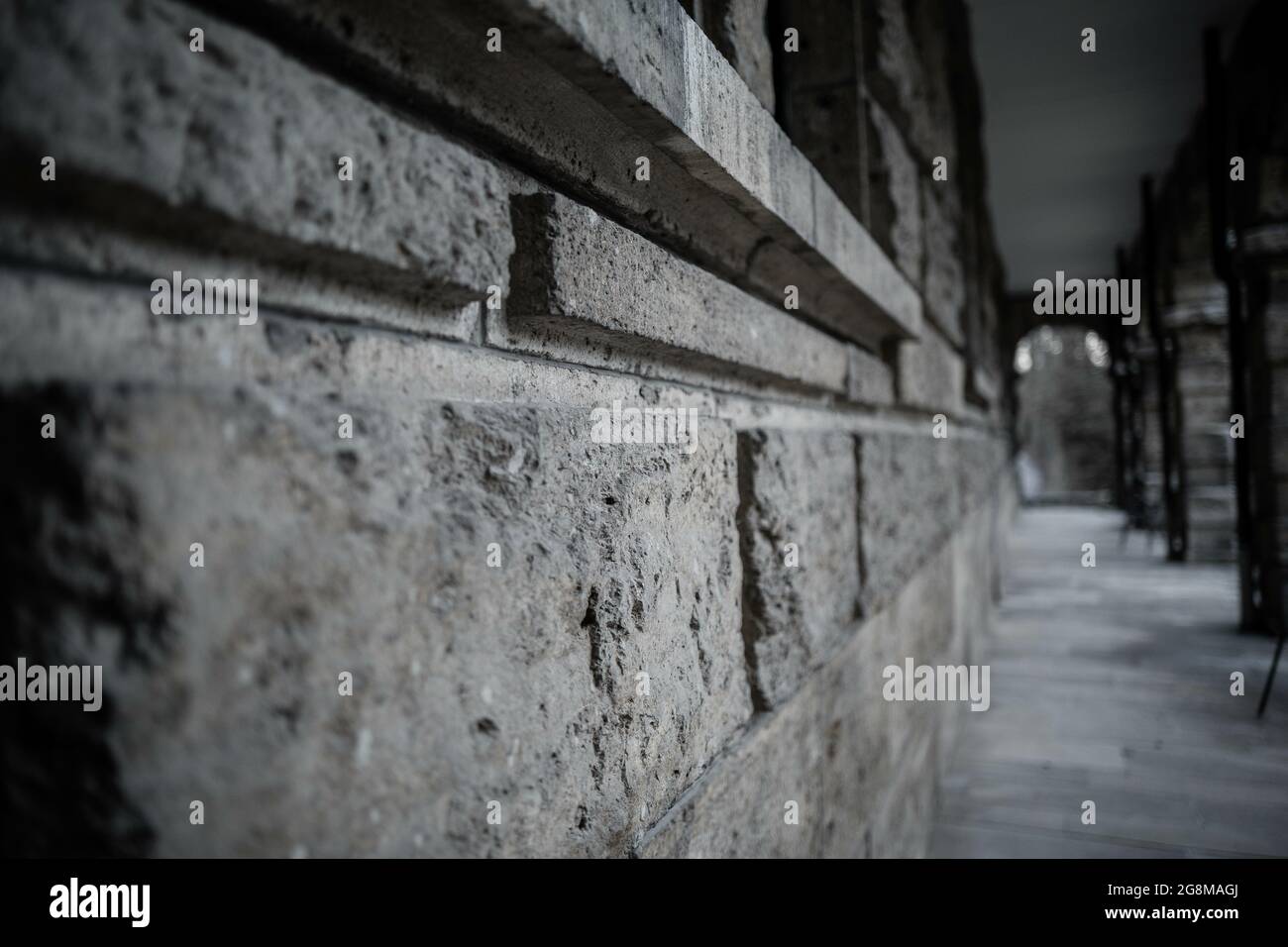 Grayscale image of the brick walls of a building Stock Photo - Alamy