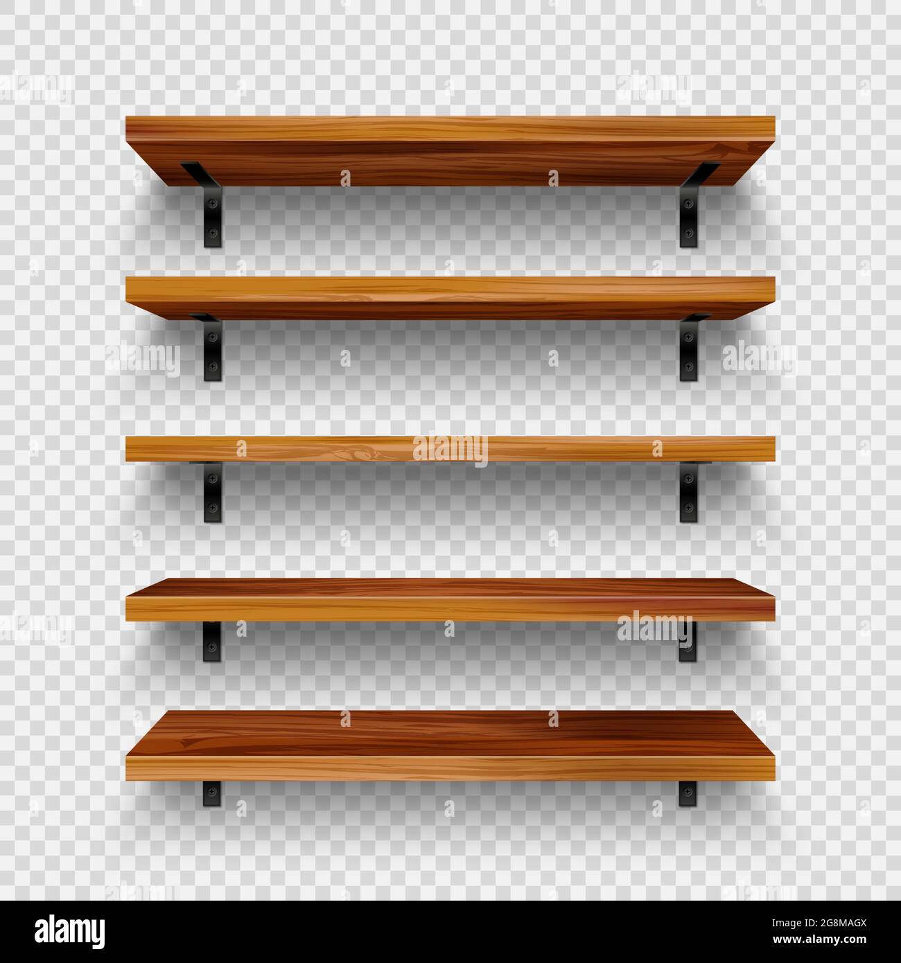 Realistic empty wooden store shelves set. Product shelf with wood ...