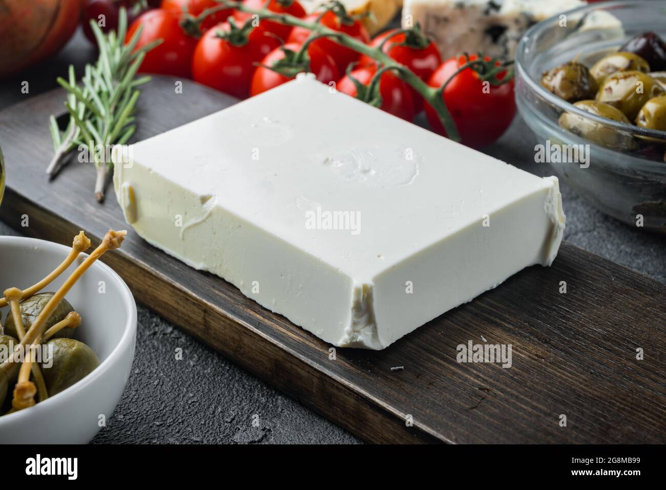 Homemade greek cheese feta set, on gray background Stock Photo - Alamy